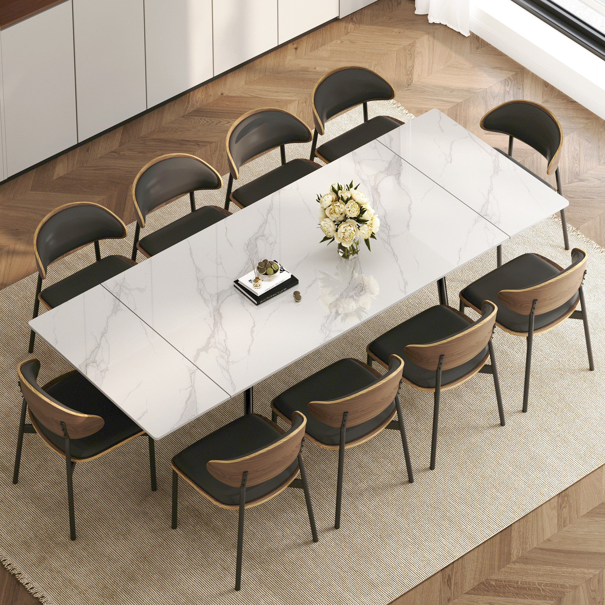 Corrigan Studio® 62.9" To 94.4" Sintered Stone Expandable Dining Table Set, Easy To Assemble ...